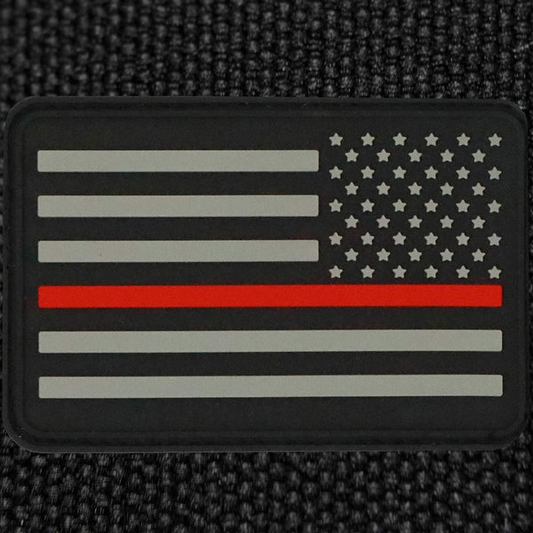 The Thin Red Line American Flag Patch, PVC Rubber, 2" x 3", Velcro Hook backing - Choose ...