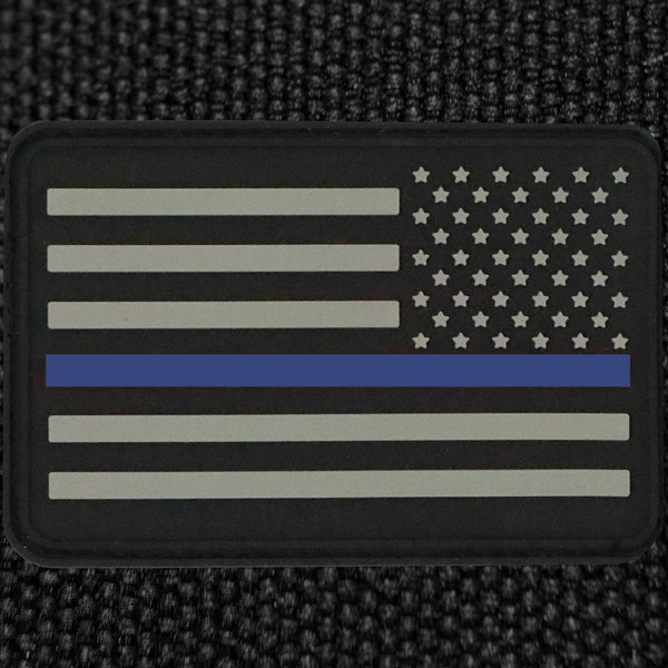 The Thin Blue Line Flag Patch - PVC Rubber w Velcro Hook Backing - Thin ...